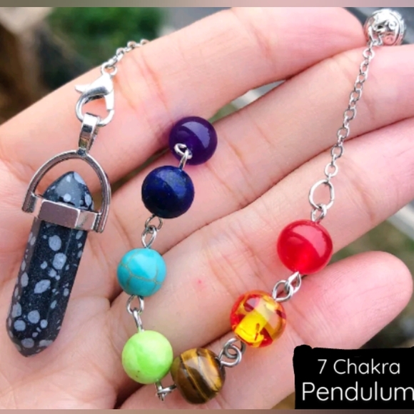 Hand Crafted | Jewelry | Snowflake Obsidian Gemstone 7 Chakra Pendulum ...